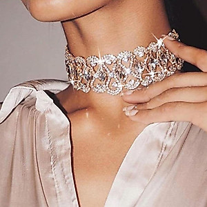Yokawe Crystal Choker Necklace Gold Statement Necklace Sparkly Rhinestone Choker Sexy Wide Collar Party Rave Neck Jewelry Accessories for Women
