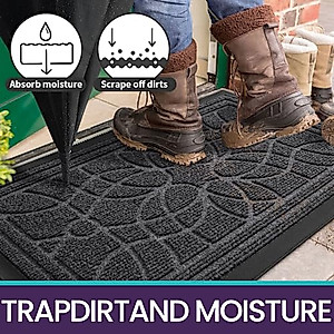 DEXI Front Door Mat, Welcome Mat Heavy Duty Durable Low Profile Outside Doormat for Entryway, Patio, Garage, High Traffic Areas, 17"X29", Grey