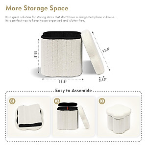 B FSOBEIIALEO Storage Ottoman Cube, Flowers Shaped Ottomans with Storage Foot Stool Footrest for Lving Room, Boucle Ottoman Seat for Dorm Room,Faux Teddy Fur,White 12.6"x12.6"x12.6"
