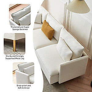 Pamag pieeoo L Shaped Sectional Couch Sofa, 5 Seat Sofas with 5 Waist Pillow, Mid Century Modern Sectional Couches for Living Room, Small Apartments and Office (Beige)