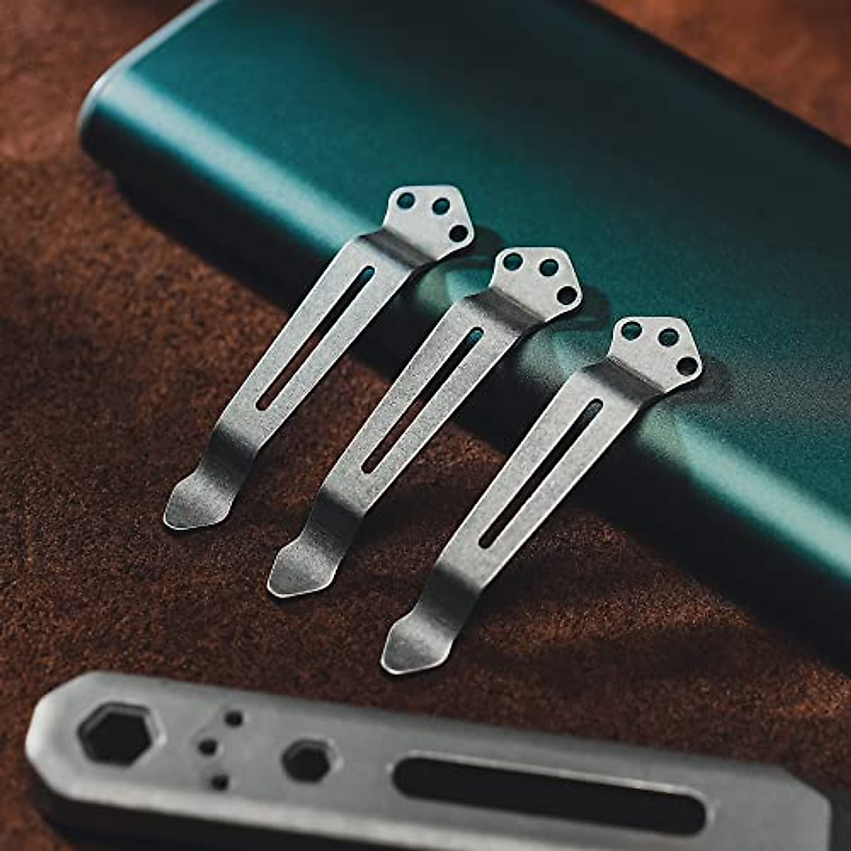 KeyUnity KA23 Deep Carry Pocket Clip, 3 Hole Pocket Clip Replacement for Knife & Multitool, Stainless Steel, Pack of 3