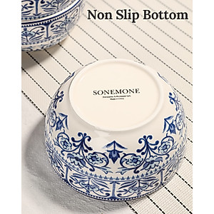 Sonemone Blue Cereal Bowls for Kitchen, 26oz Ceramic Bowls Set of 4 for Cereal, Salad, Soup, Pasta, Dessert, Microwave & Dishwasher Safe