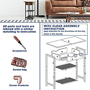SAUCE ZHAN Sofa Side Table with USB Ports and Outlets, Narrow End Table with Storage Shelf for Small Spaces Bedside Nightstand with Charging Station for Living Room, Bedroom, Black