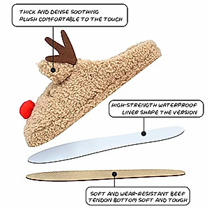 SKYWHEEL Adult Reindeer Slippers for Womens Size 8-9 House Indoor Bedroom Furry Durable Lightweight And Non-Slip (Brown,M)