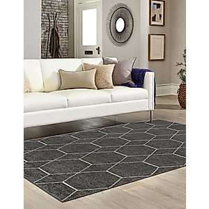 Rugs.com Lattice Frieze Collection Rug – 4' x 6' Dark Gray Medium Rug Perfect for Living Rooms, Large Dining Rooms, Open Floorplans