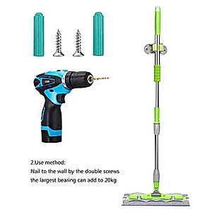 LYASI Stainless Steel Mop and Broom Holder, Dual-Purpose Wall Mounted Mop Broom Organizer with 2 Pcs 3M Self Adhesive and Double Screws,Bathroom Kitchen Organizer Rack with Spring Clip Design