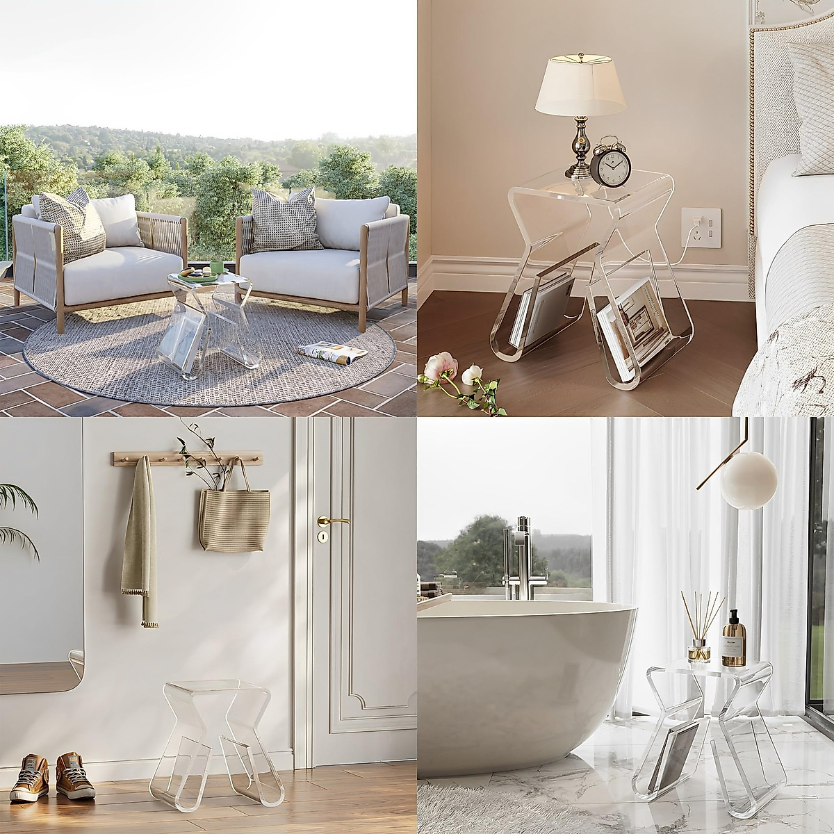 BTLWSI Acrylic Side Table, Acrylic Sofa Table Acrylic Nightstand with Storage Slots, Acrylic Clear End Table Stool for Living Room, Modern Clear Acrylic Coffee Table, 17" D x 12.2" W x 11.6" H