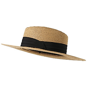 Lanzom UPF50+ Women Wide Brim Straw Panama Sun Hat Boater Summer Beach Sun Hat (Khaki)