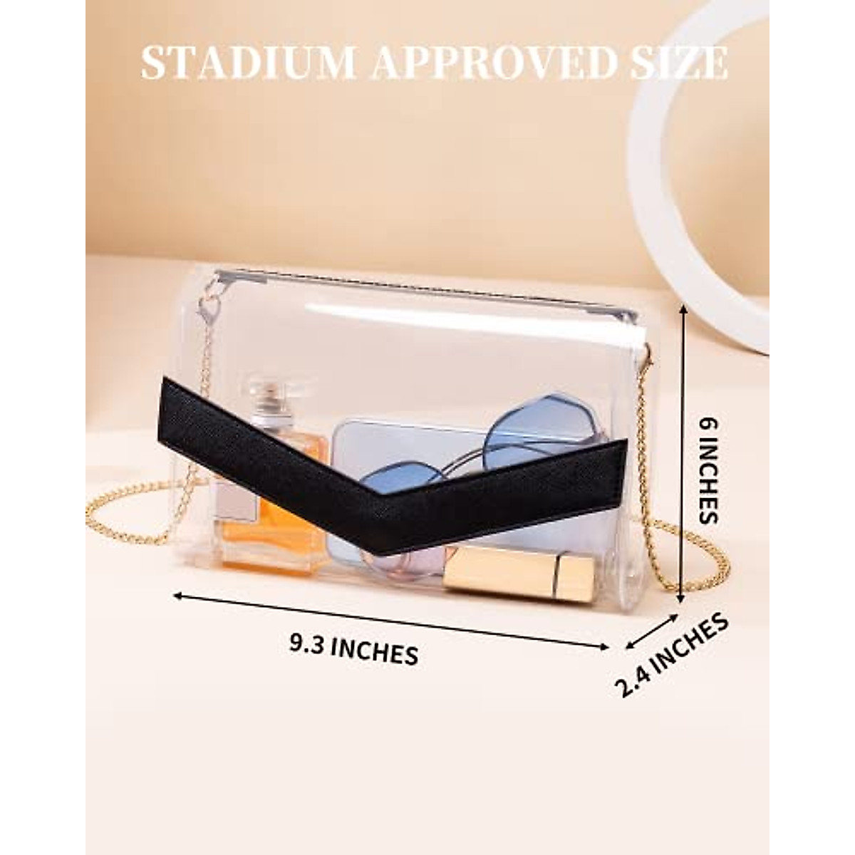 Vorspack Clear Bag Stadium Approved - Cute Clear Purse for Women PVC Clear Crossbody Bag for Sports Concert Festival - Black