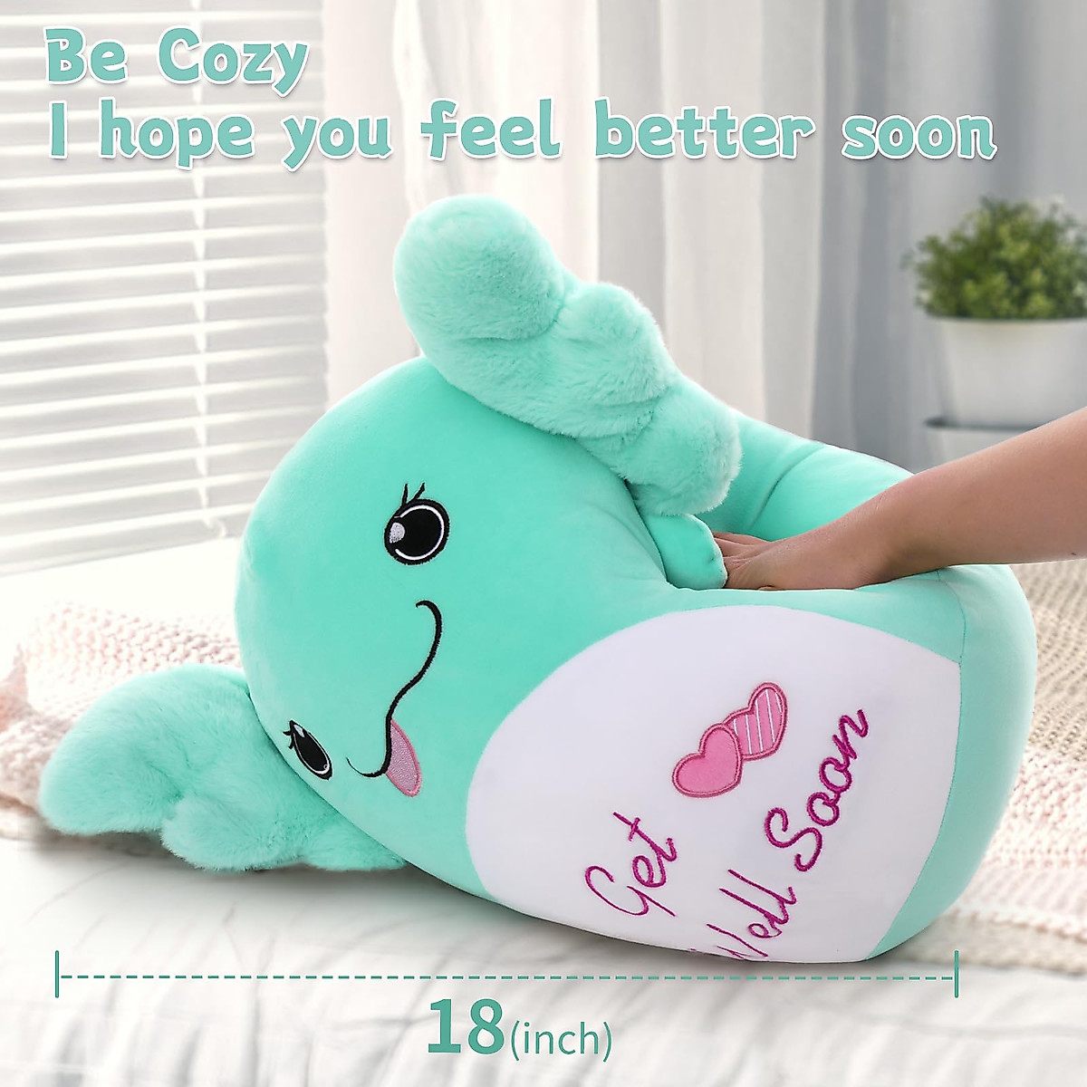 MaoGoLan Get Well Soon Axolotl Stuffed Animal Throw Pillow-18in Giant Ultra Soft Thing of You Axolotl Plush,Feeling Better Sweet Red Heart Hug Gift for Women,Men,Kids,Children