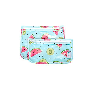 EzPacking Clear Zipper Pouches (Set of 2) / Transparent Reusable PVC Organizers for Women’s Purse or Tote Bag/Cute Slim Flat Japanese Style Watermelon Cactus Pencil Pouch for Travel (Watermelon)