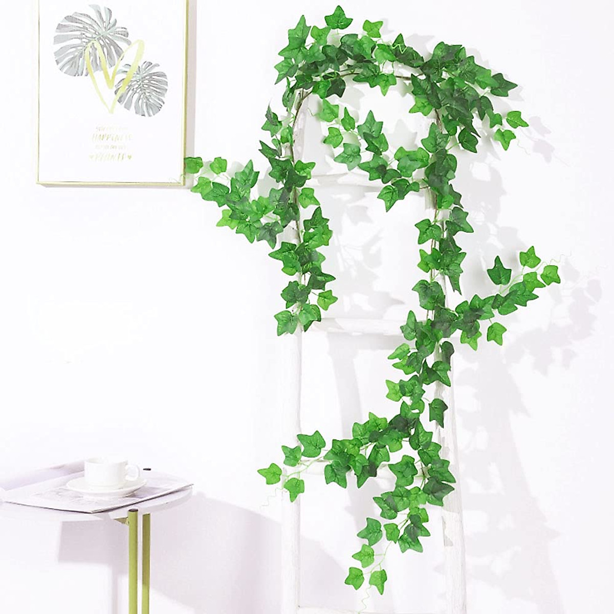 Qlarnaweer Artificial Fake Vines, 84Ft 12 Strands Artificial Ivy Leaf Greenery Garland Wall Decor Hanging Plants Foliage for Home Kitchen Garden Office Wedding Party