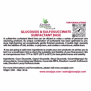 Dr Joe Lab Glucoside and Sulfosuccinate Surfactant Base - Plant Derived Sulfate Free Blend for High Foaming - Coco Decyl Cocamide Lauryl Capryl Caprylyl Liquid Soap Shampoo Cleanser (32 oz / 2 LB)