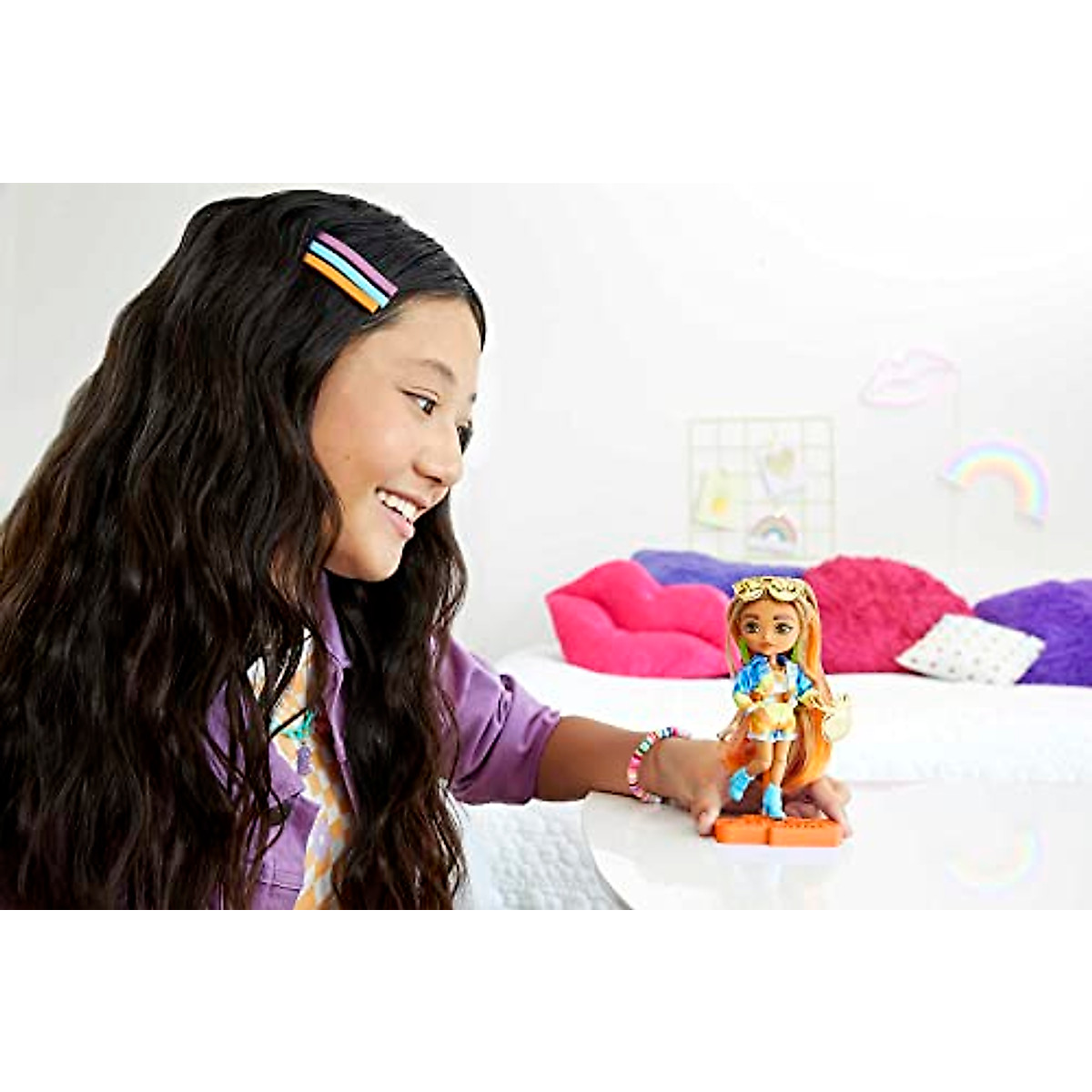 Barbie Extra Minis Doll #5 (5.5 in) Wearing Tie-Dye Jacket & Shorts, with Doll Stand & Accessories Including Sunglasses and Purse, Gift for Kids 3 Years Old & Up​