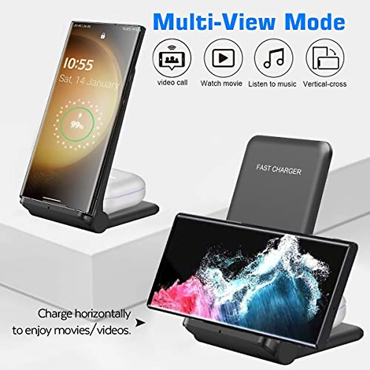 2 in 1 Wireless Charger,Foldable 20W Fast Wireless Charging Stand Compatible with iPhone 15/15 Pro/14/13/12/X/AirPods,Dual Phone Induction Charge Station for Samsung,Pixel,Xperia,LG G8(No Plug)