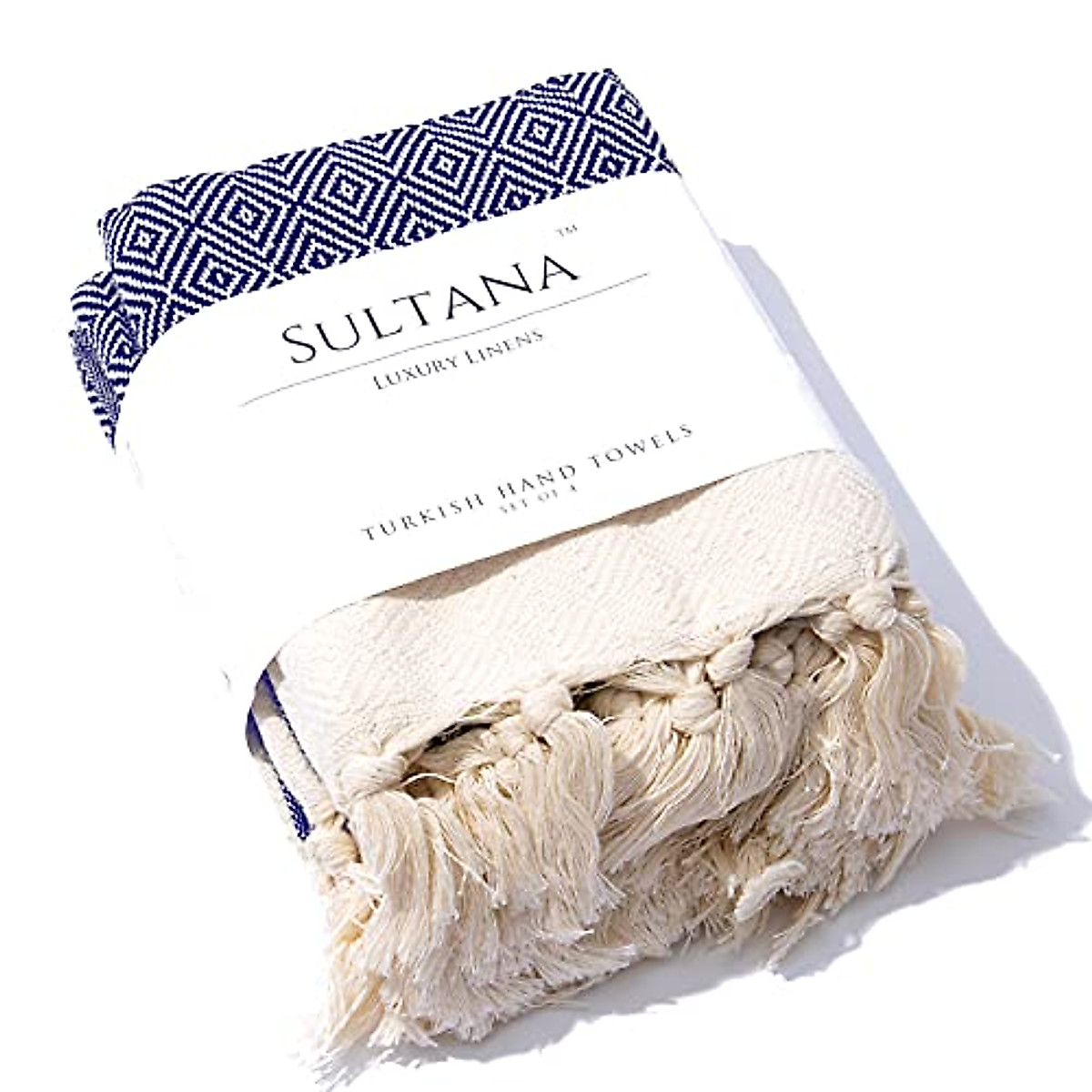 Sultana Luxury Linens - Turkish Hand Towels Set of 4 | 100% Turkish Cotton | Decorative Kitchen and Bathroom Hand Towel for Tea, Face, Hair, Dish, Spa, and Bath |19 x 39 Inches