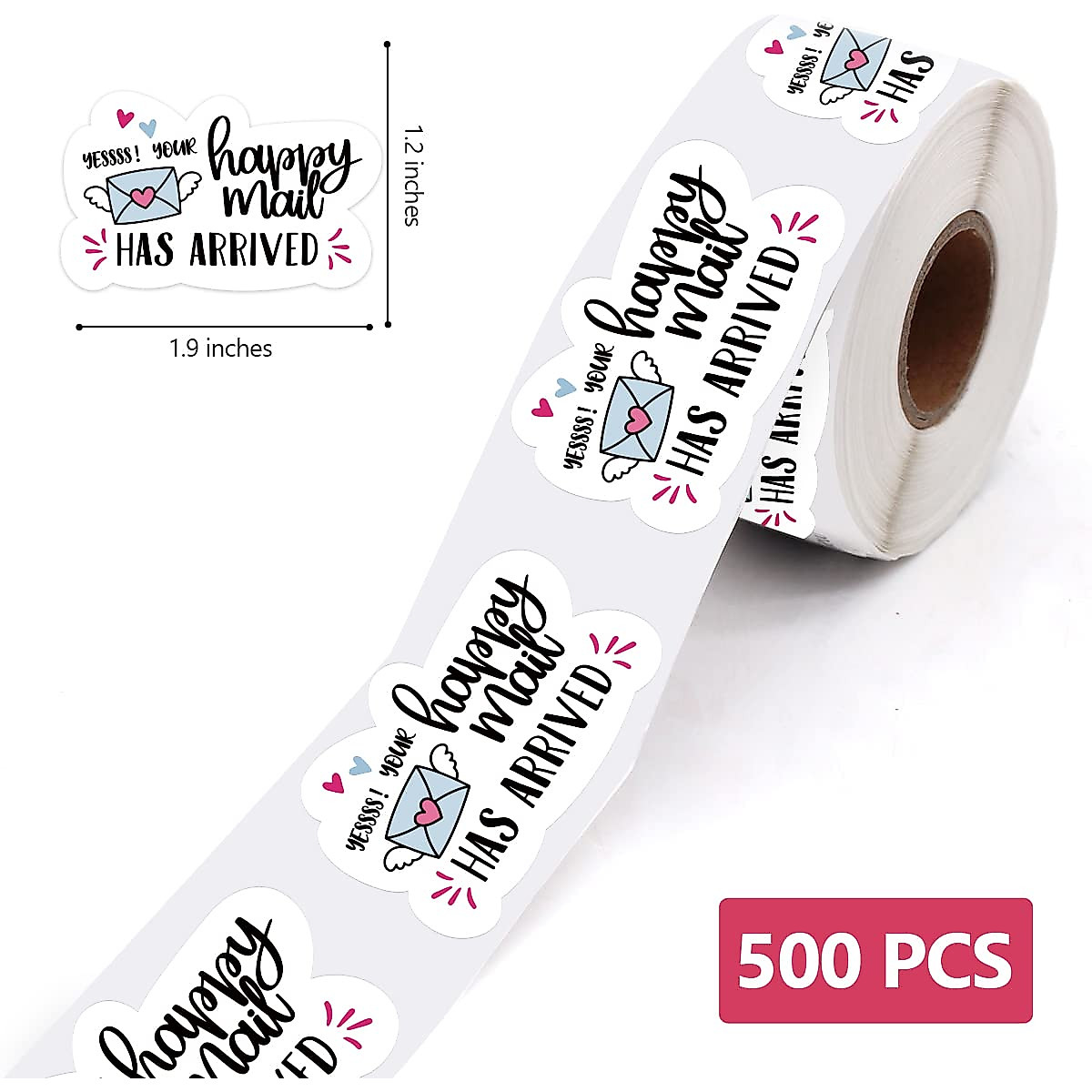 WHING Happy Mail Funny Small Shop Stickers, Online Retailers Shop Owners Order Packages Labels Small Business Thank You Sticker Envelope Seals, 500 Labels Per Roll