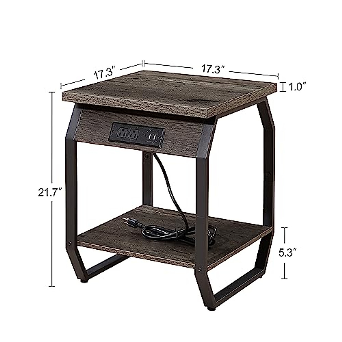 Uosrua Set of 2 End Table with Charging Station, Nightstand with Wooden Drawer, Small Side Table, Vintage Bedside Tables with USB Ports and Outlets for Living Room, Bedroom, Office (Gray 2)