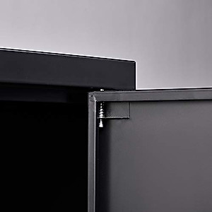 Rophefx 2 Doors Metal Storage Cabinet, Steel Storage Cabinet with 2 Adjustable Shelves for Warehouse, Garage, Home Office, Black