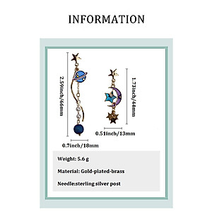 Original Cloud Moon Planet Star Creative Long tassels Dangle Earrings 18K Gold Plated Asymmetrical AB Earrings For Women Girls (Style 4)