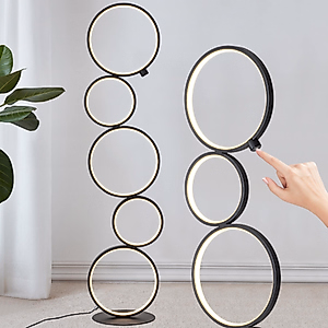LITEPEER LED Floor Lamp for Living Room, Modern Ring Tall Lamp, Unique Touch Control Standing Lamp, 3 Way Dimmable Stand Light, 39 Inches 24W for Bedroom, Reading, Office, Home, Decorations,(Black)