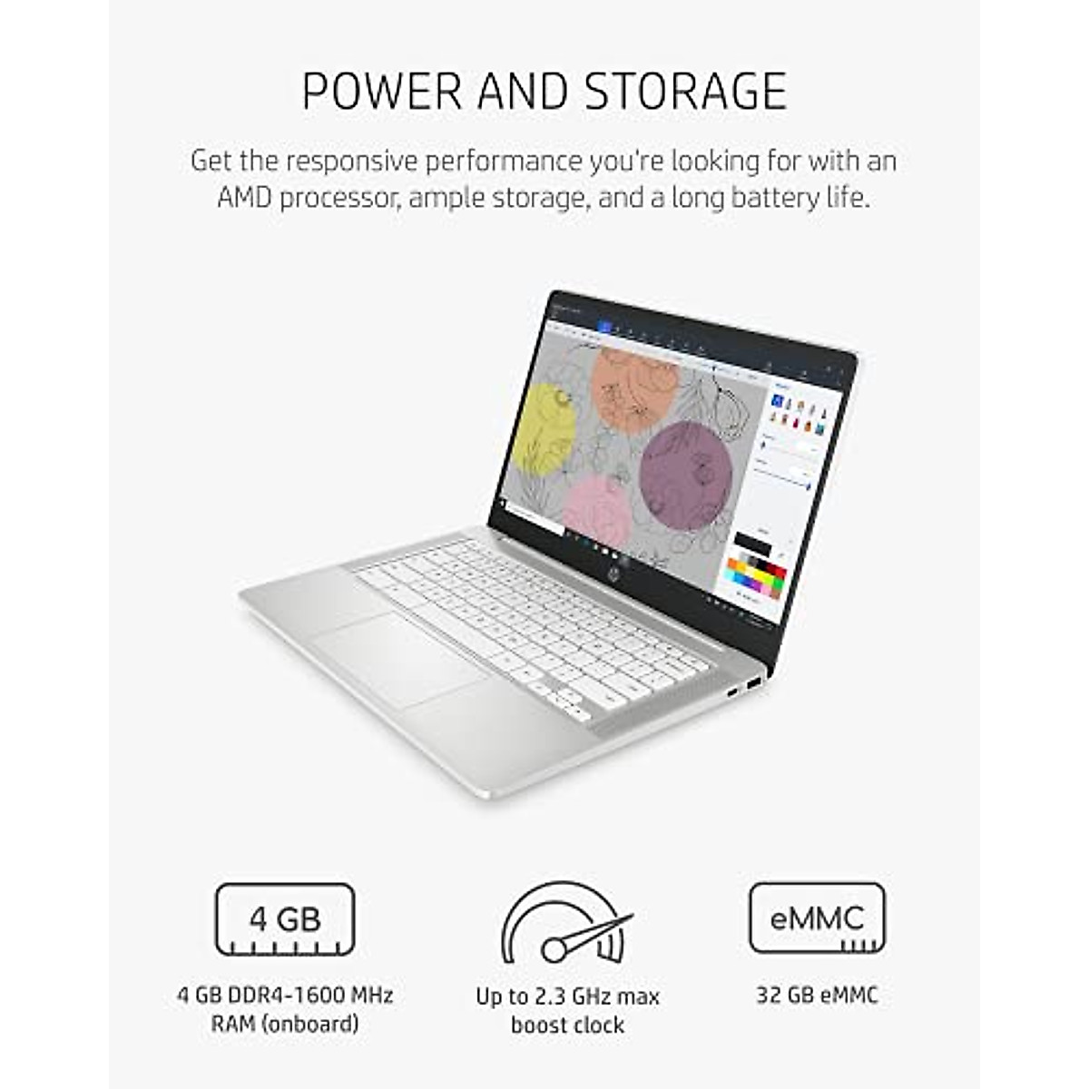 HP Chromebook 14a Laptop, AMD 3015Ce Processor, 4 GB RAM, 32 GB eMMC Storage, 14-inch Micro-Edge HD Display, Google Chrome OS, Anti-glare Screen, Long-Battery Life (14a-nd0021nr, 2021, Ceramic White)