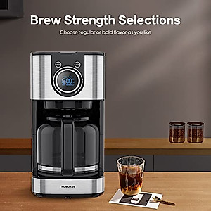 HOMOKUS 10 Cup Coffee Maker - Programmable Drip Coffee Maker -Stainless Steel Drip Coffee Machine with Timer, Brew Strength Control, LCD Screen and Anti-Drip System
