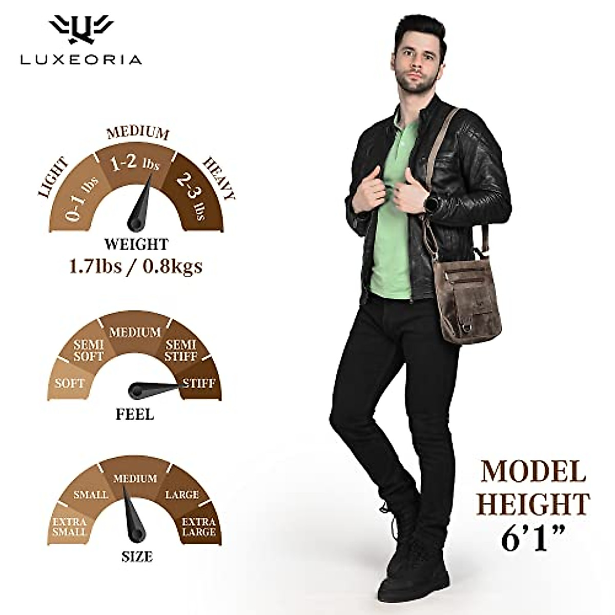 LUXEORIA Genuine Leather Crossbody Sling Bag for Women Men Rustic - Hunter Brown