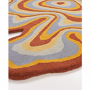 Irregular Shaped Handmade Wool Area Rug | Modern Colourful Stripe Premium Carpet | Perfect for Living Room, Bedroom, Dining Room & Home Decor (Desert, 4x4 ft)