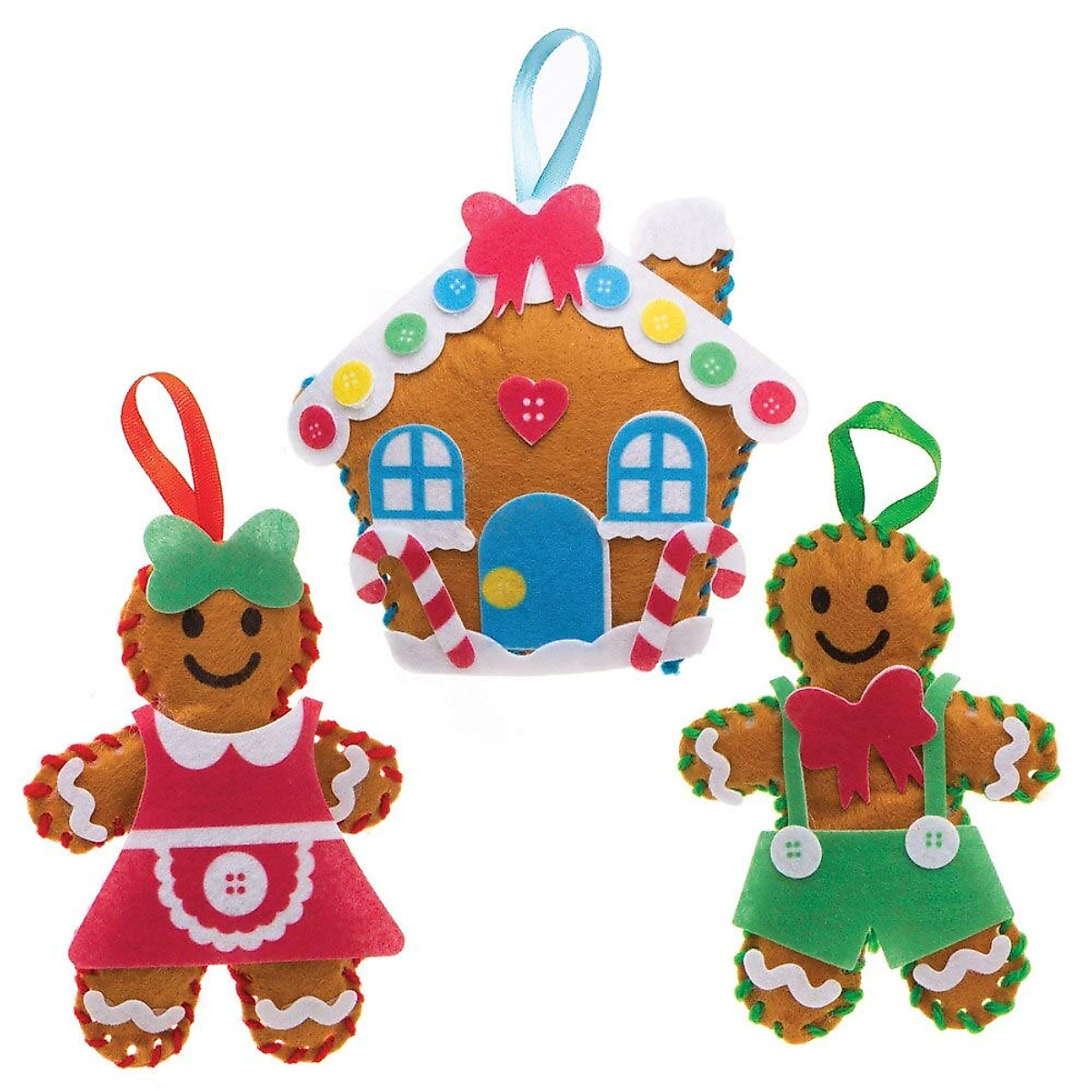 Baker Ross AT165 Gingerbread Ornament Sewing Kits - Pack Of 3, Christmas Arts And Crafts, Assorted