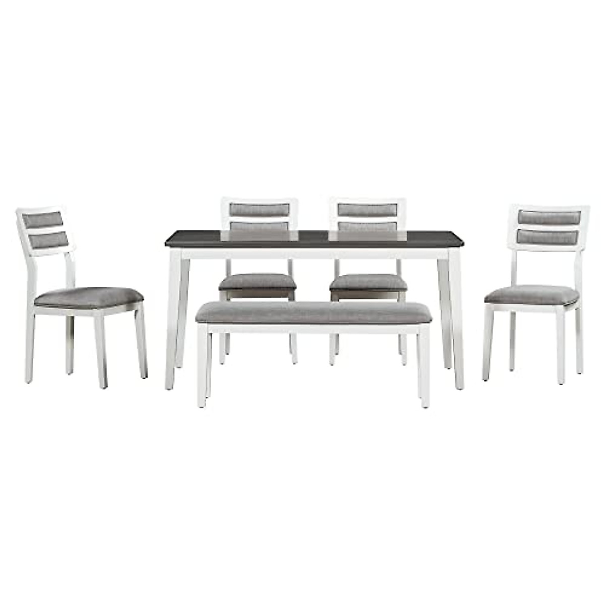 ERYE FANYE Classic Wooden 6-Piece Upholstered Dining Furniture Sets Include 1 Table, 4 Chairs with Soft Cushions and Padded Bench for Home Apartment Kitchen & Dining Room,White+Gray