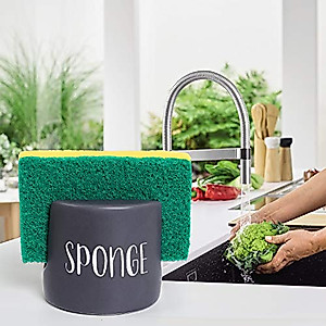 Sponge Holder for kitchen Sink - Dish Sponge Caddy for Kitchen Sink - Ceramic Sponge Holder - kitchen Sink Accessories - Farmhouse Fall Decor - kitchen Counter Decor - Sink Organizer - Black