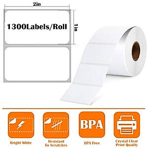 12 Rolls of 1300 2"x1" Direct Thermal Labels for UPC Barcodes, Perforated Address Labels, Thermal Paper Self-Adhesive Label Stickers Tape Compatible with Rollo & Zebra Desktop Printers (12 Rolls)