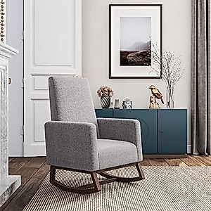 BELLEZE Modern Rocking Chair, Nursery Glider Rocker with Comfortable Padded Seat Solid Wood Base, Fabric Upholstery Arm Chair for Living Room Bedroom Baby Room - Felix (Gray)