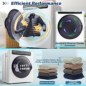 COSTWAY Compact Portable Dryer, Stainless Steel Clothes Dryer with Touch Panel, 2 Modes, 3 Heating Powers and Adjustable Exhaust Vent, 8.8 LBS Front Load Tumble Laundry Dryer for Apartment, Dorm and Home, 1400W, White