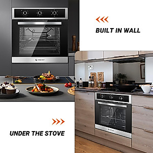 AMZCHEF 24" Single Wall Oven, 2.65 Cu.ft. Built-in Electric Wall Oven with 5 Cooking Functions, 360° ROTATING ROTISSERIE, 2200W, Mechanical Knobs Control, Timer, Stainless Steel Wall Oven for Kitchen