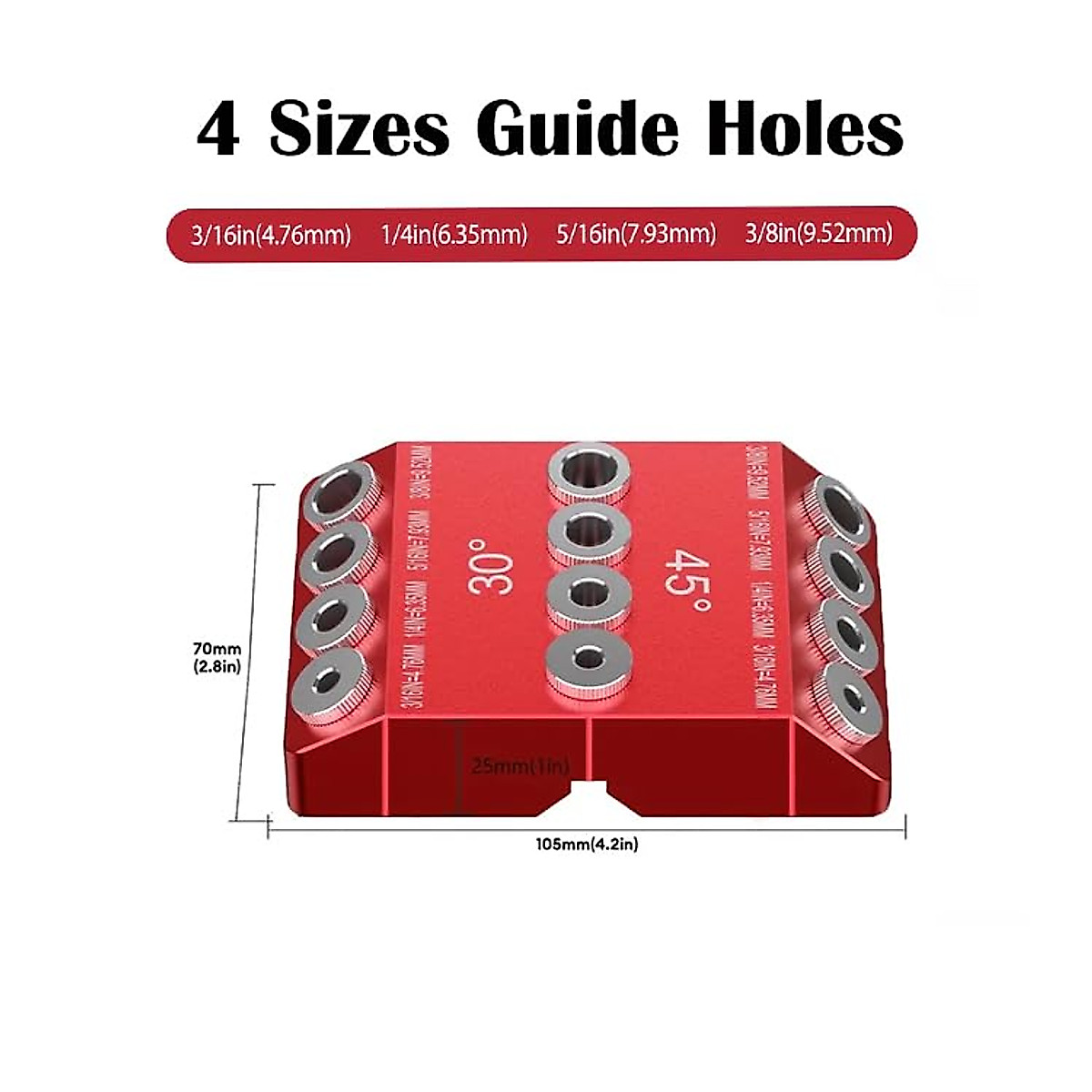 YuanTenhwy 4 Sizes 30 45 90 Degree Angle Drill Guide Jig for Angled Hole and Straight Hole,Drill Block，Dowel Drill Guide，Stair Wire Handrail, Deck Cable Railing Lag Screw Drilling Template Block