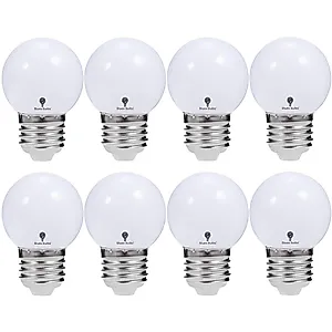 8 Pack G14 1W LED Light Bulb - 5000K Cool White 10 Watt Light Bulb Equivalent E26 Base - Small LED Night Light Bulb for Bedroom, Ceiling Fan, Table Lamp, Kitchen, Pendant Fixtures Low Watt Light Bulbs