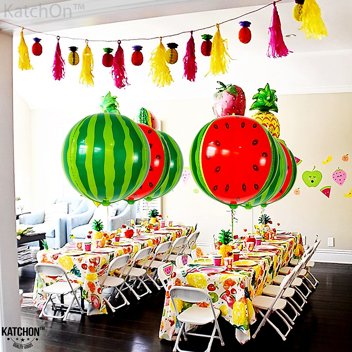 KatchOn, Big Watermelon Balloons for Watermelon Decorations - Pack of 6, 22 inch | 4D Watermelon Balloon for Watermelon Party Decorations | Summer Fruit Balloons for One In A Melon Party Decorations