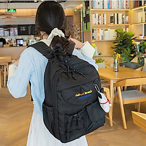 UIVXXUD Waterproof Nylon Backpack with Cute Design | Fits 14-Inch Laptop | Multiple Compartments | Lightweight | Bonus Dog Pendant (Black)