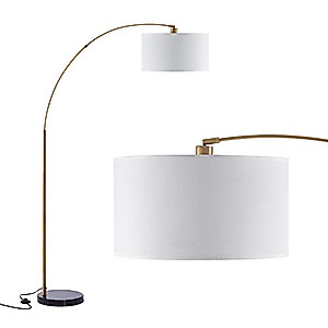 Archiology Floor Lamp - Arc Floor Lamp with Unique Hanging White Linen Drum Shade & Marble Base ,77’’ Height Modern Floor Lamp Perfect for Living Room Reading Bedroom Office