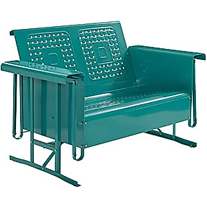 Crosley Furniture CO1024-TU Bates Retro Metal Outdoor Loveseat Glider, Turquoise Gloss