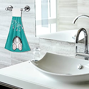 KOCOART Cute Bunny Foot Tail Kitchen Oven Towels Happy Easter Day Hanging Hand Towel with Loop 2 Pieces Super Absorbent Dishcloth Fingertip Tea Bar Dish Towel for Bathroom Tabletop