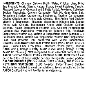 Blue Buffalo Freedom Grain Free Natural Adult Flaked Wet Cat Food, Indoor Chicken 5.5-oz cans (Pack of 24)