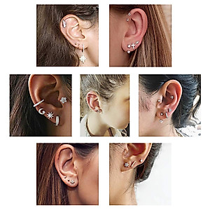 16g Sparkling Cubic Zirconia Stainless Steel Stud Earrings Tragus Helix Conch Cartilage Ear Piercing (Heart)