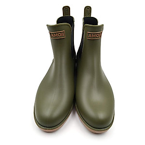 Amoji Unisex Chelsea Rain Boots Waterproof Ankle Boots Short Rainy Footwear 919 Oliver Green 9 Women/8 Men