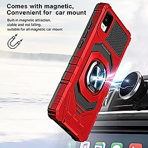 TJS for Alcatel TCL 30 Z T602DL Case, TCL 30 LE Case, with Tempered Glass Screen Protector, Metal Ring Magnetic Support Kickstand Heavy Duty Phone Case for TCL 30Z / TCL 30LE (Red)