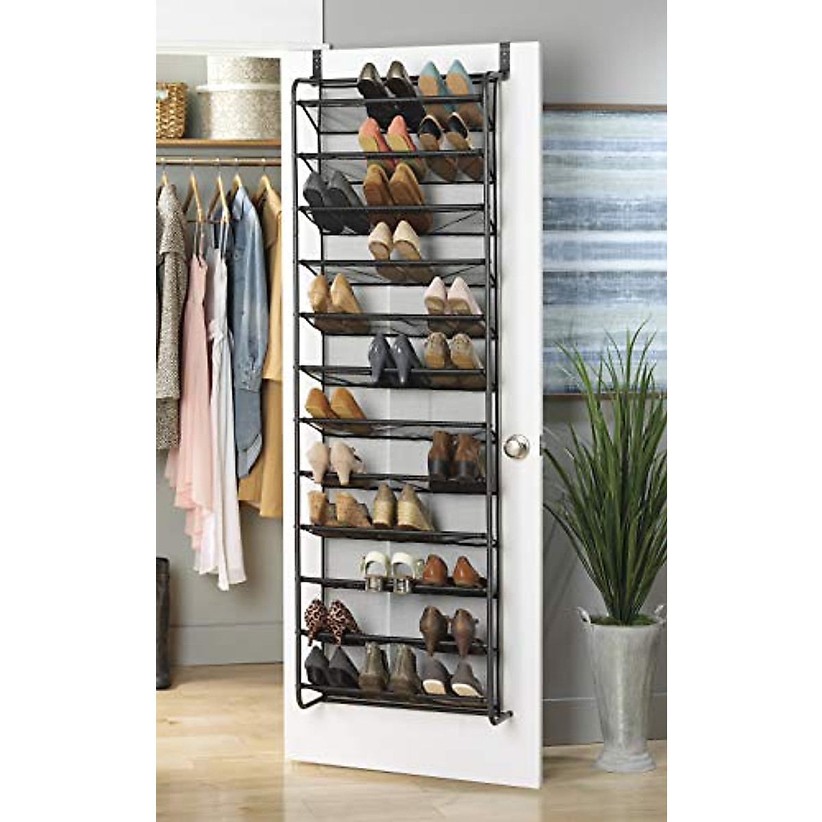Whitmor 36 Pair Over The Door Shoe Rack, Gun Metal Gray