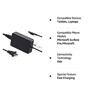 DHMXDC Surface Charger 44W 15V 2.58A Compatible with Microsoft Surface Laptop 1/2/3, New Surface Pro 7/6/5/4/3/X, Surface Book 1/2, Surface Go 1/2