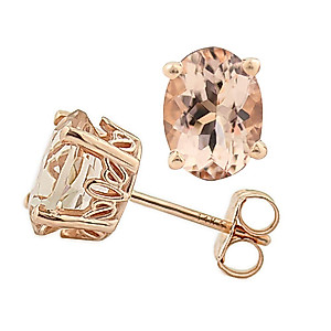 Solid 14k Rose Gold Natural Morganite Stud Earrings (8x6mm Oval) (rose-gold)